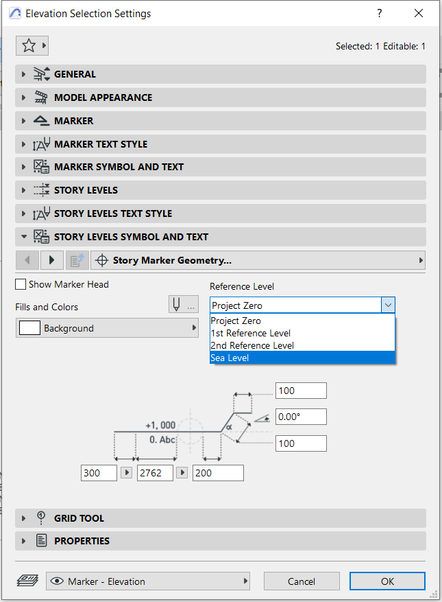 Reflecting altitude on elevations and sections – Support site