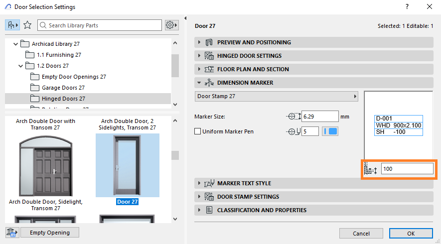 Door Stamp shows the wrong Sill Height. – Support site