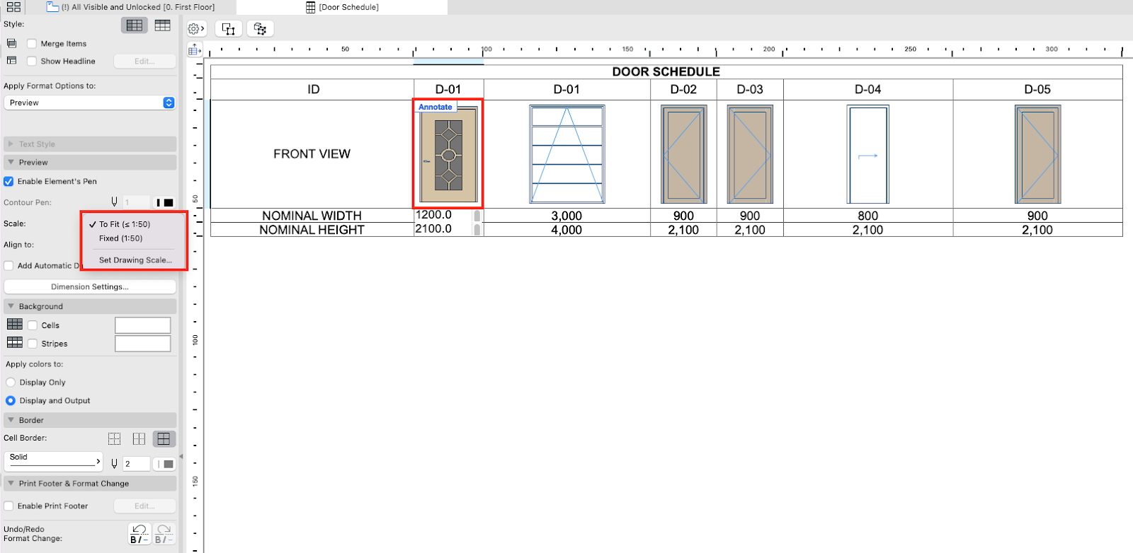 How to change the scale of the 3D view on my door schedule? – Support site