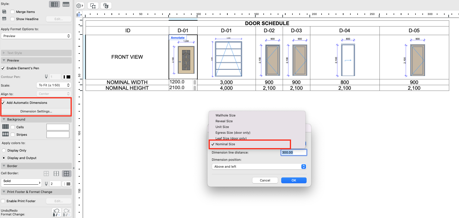 How to add automatic dimension on the 3D Preview of Door Schedule? – Support site