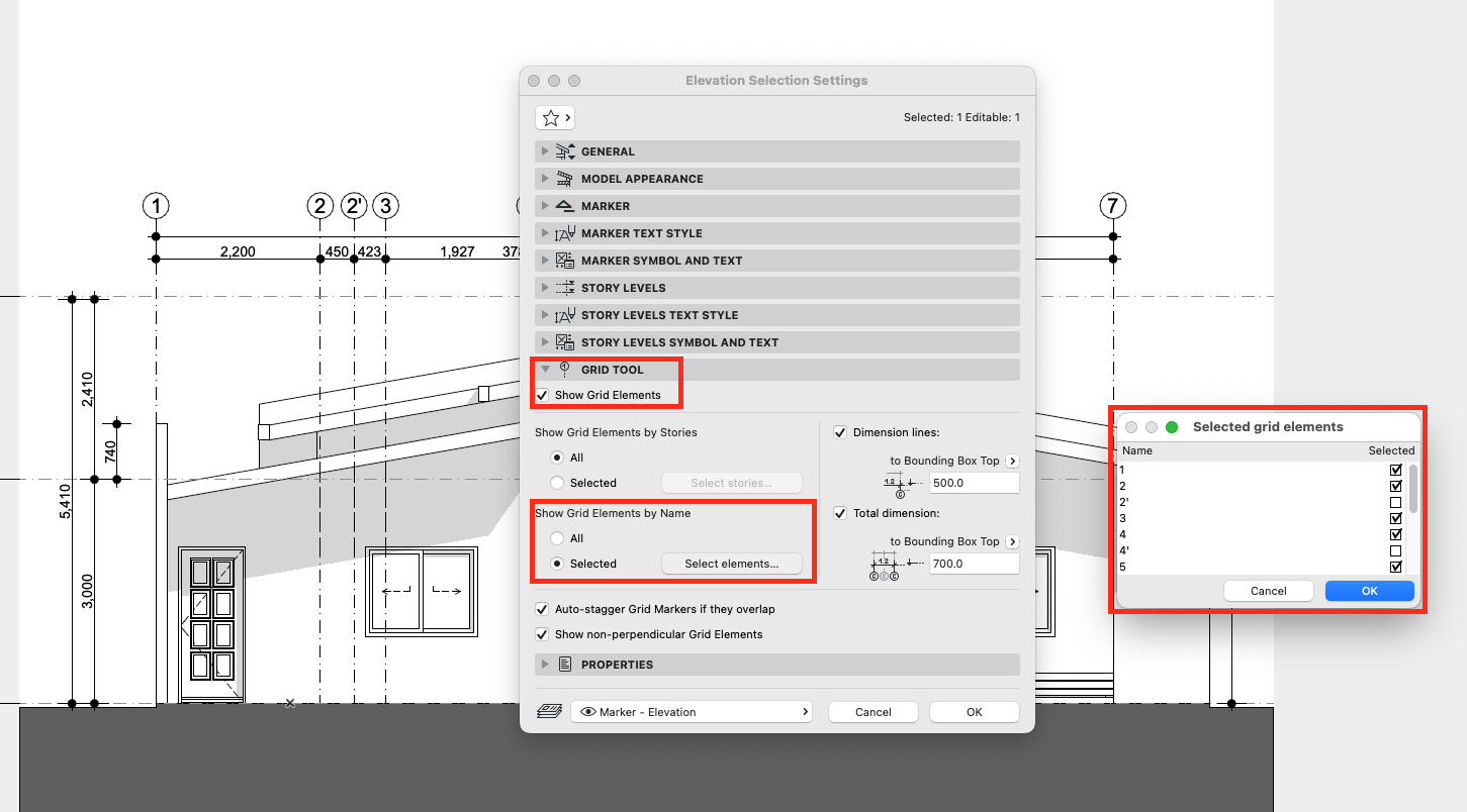 How to show specific Grid Elements on Elevation Drawings? – Support site