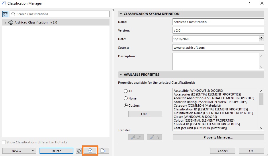 How to add a classification set to Archicad – Support site
