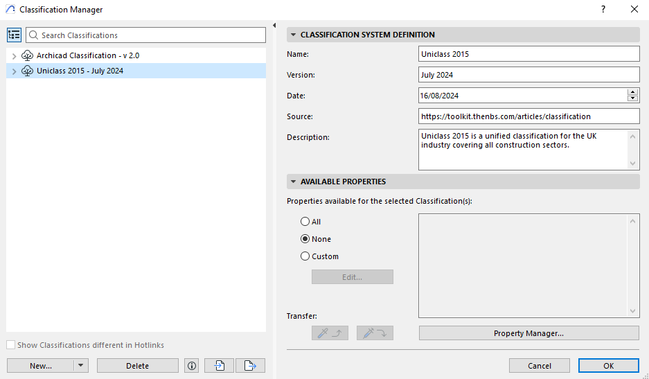 How to add a classification set to Archicad – Support site