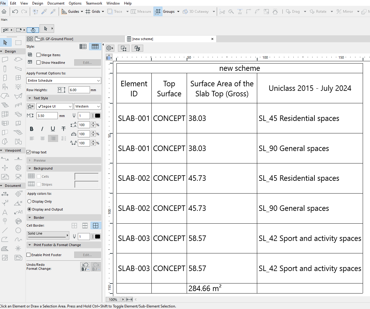 Creating a Schedule for Top Surface Area of Slabs Driven by ...