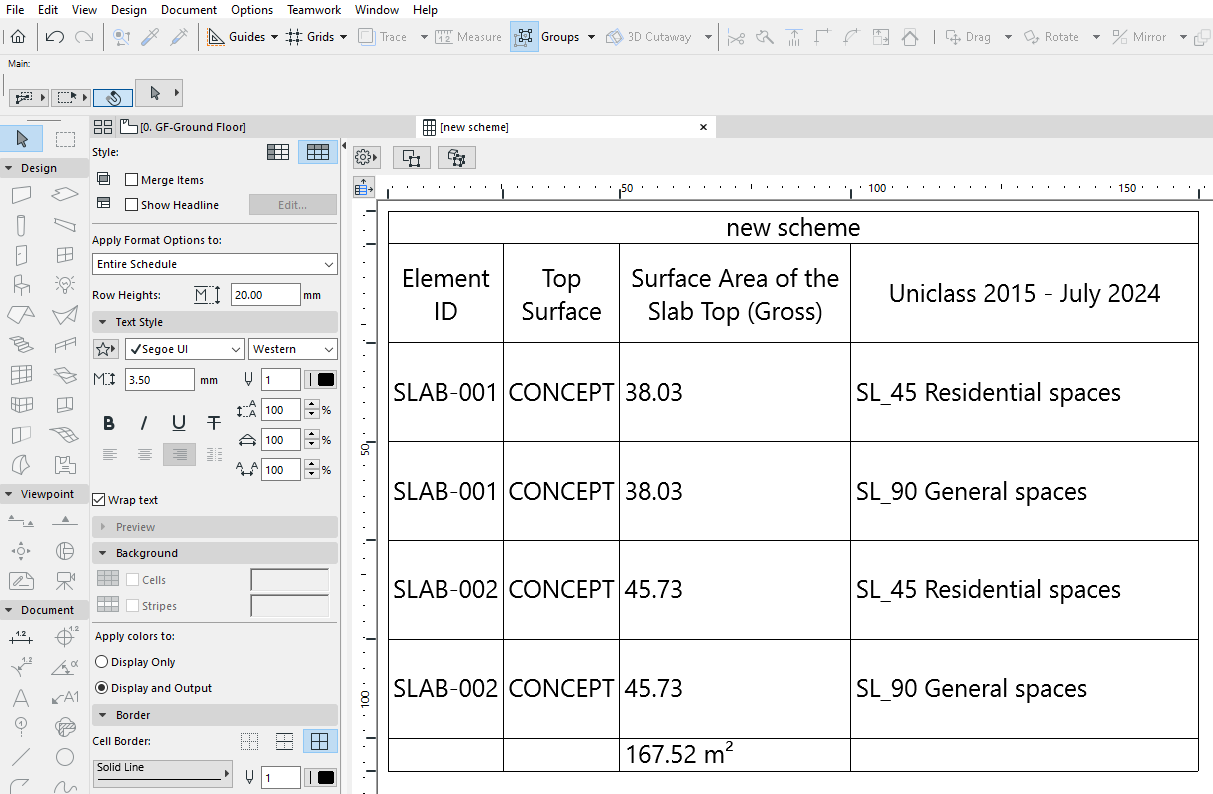 Creating a Schedule for Top Surface Area of Slabs Driven by ...