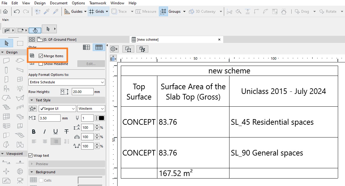 Creating a Schedule for Top Surface Area of Slabs Driven by ...