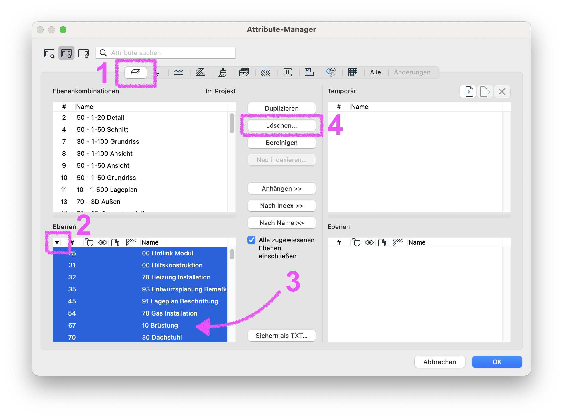 Nicht verwendete Ebenen anzeigen bzw. löschen – Support Site