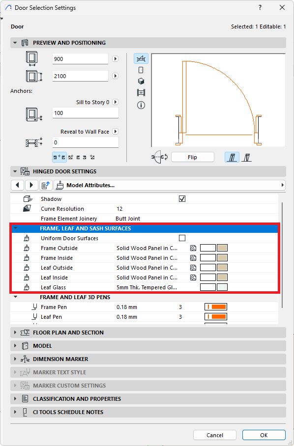 How to add surface names of door leaf and frame in the door schedule ...