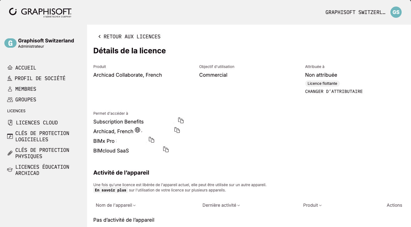 Licence nominative - Gestion des licences – Site de Support